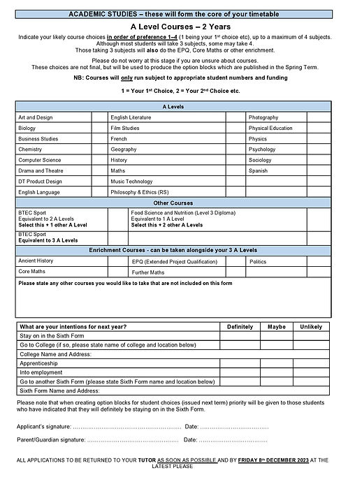 6th Form Prospectus and Application Form | beaminsterschool